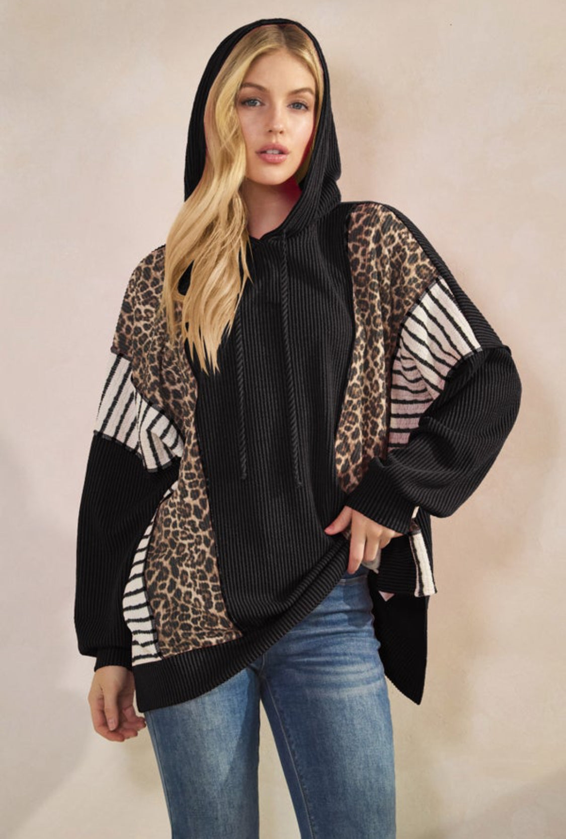 Black & Animal Print Urban Ribbed Hooded Top – The Real Shenika’s Curvy ...